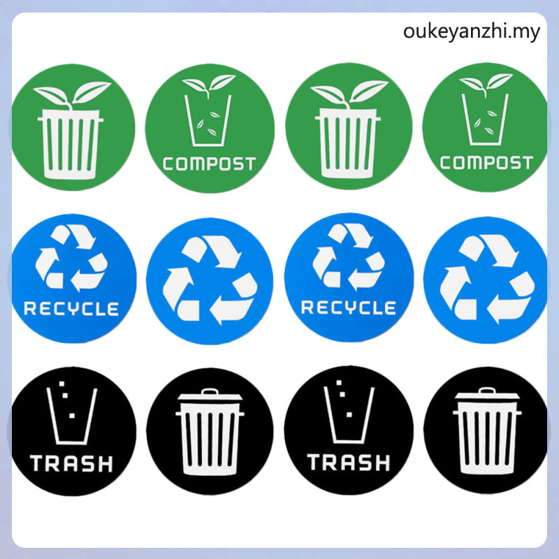 12 Pcs Pvc Recycling Symbol Sticker Bin Garbage Sorting Stickers ...