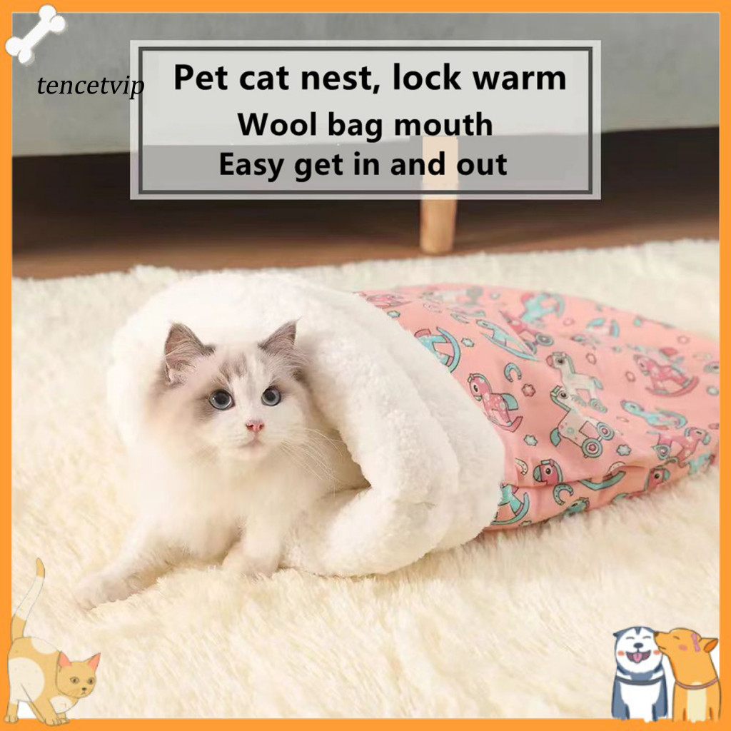 Pet Sleeping Sack Feline Snuggle Sack Cozy Cat Sleeping Bag Cave Bed ...