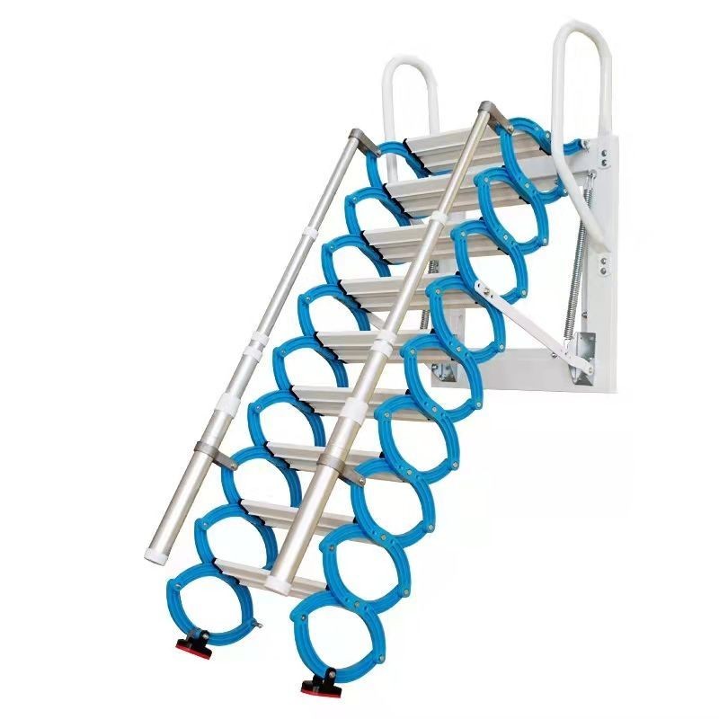 Wall-mounted telescopic staircase lifting ladder folding external push ...