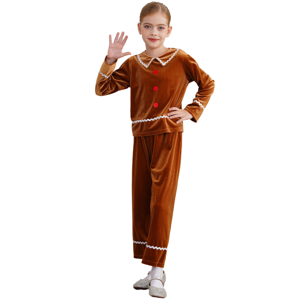 YOOJIA 2Pcs Kids Christmas Gingerbread Man Costume Brown Velvet ...