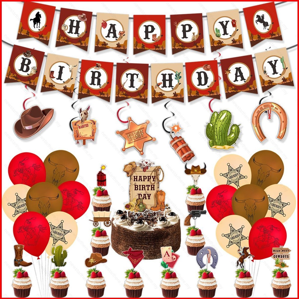 Jason West Cowboy Themed Decoration Celebrate Party Caketopper Balloon ...