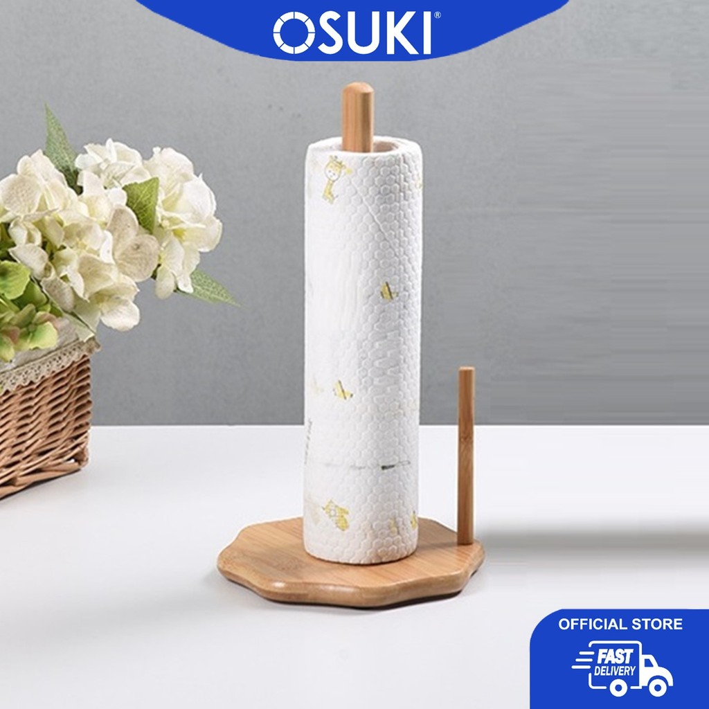 OSUKI Natural Bamboo Kitchen Tissue Holder Roll Paper Towel Stand ...