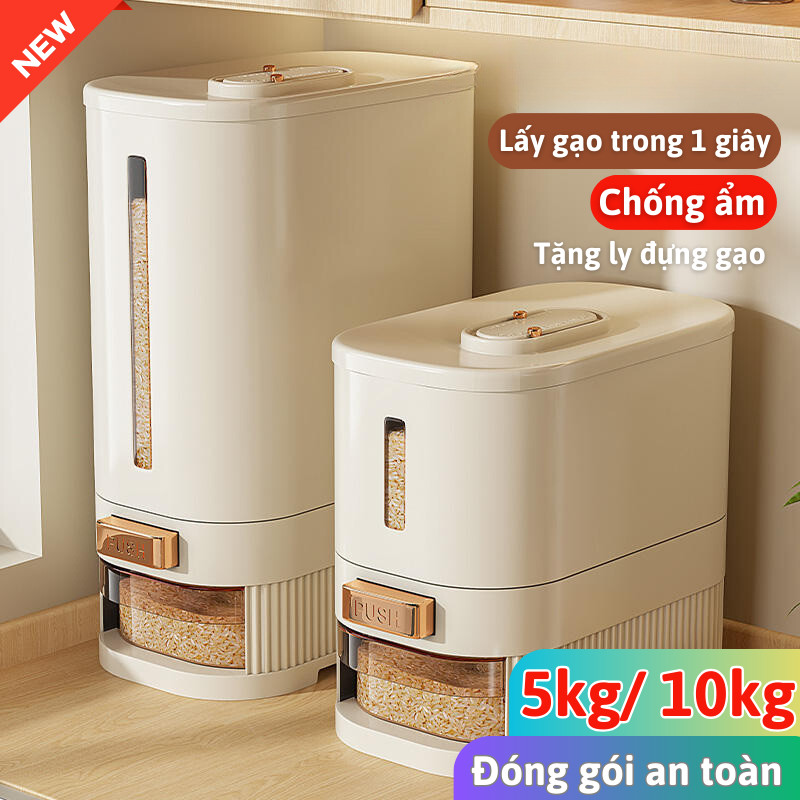 Yale77 Family Rice Container Push Button to Get Rice, Easy to Open and ...