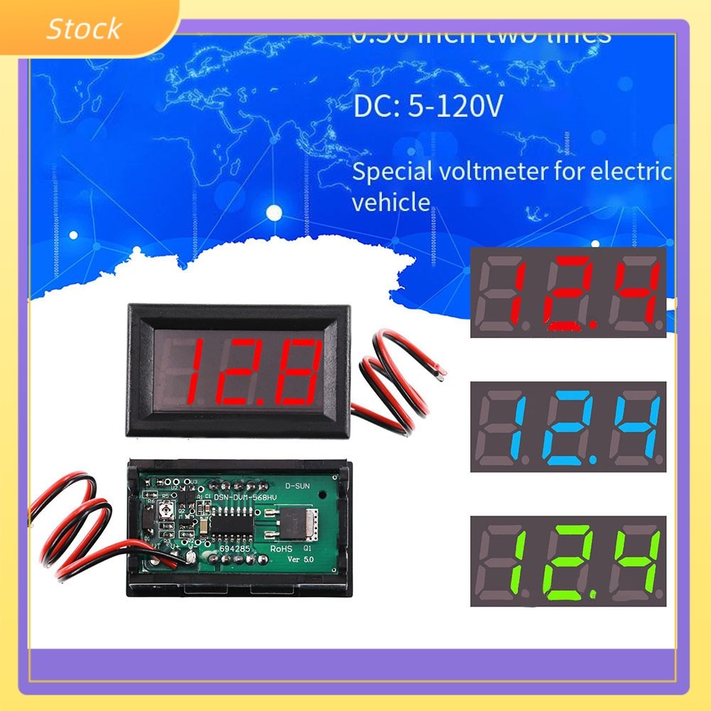 [ELECT] 0.56 inch LED Digital 2-line DC Voltage Table Red Blue Green DC ...