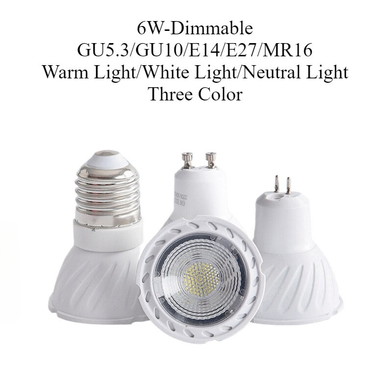 BIA Dimmable LED Energy-saving Lamp Cup, 220V, COB Spotlight Bulb, 6W,MR16/GU10/GU5.3/E27E/14 ...