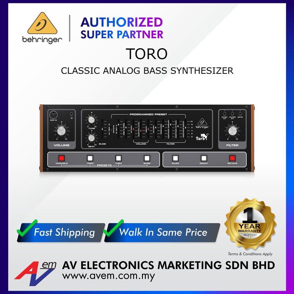 BEHRINGER TORO Classic Analog Bass Synthesizer with 2 VCOs, Ladder ...