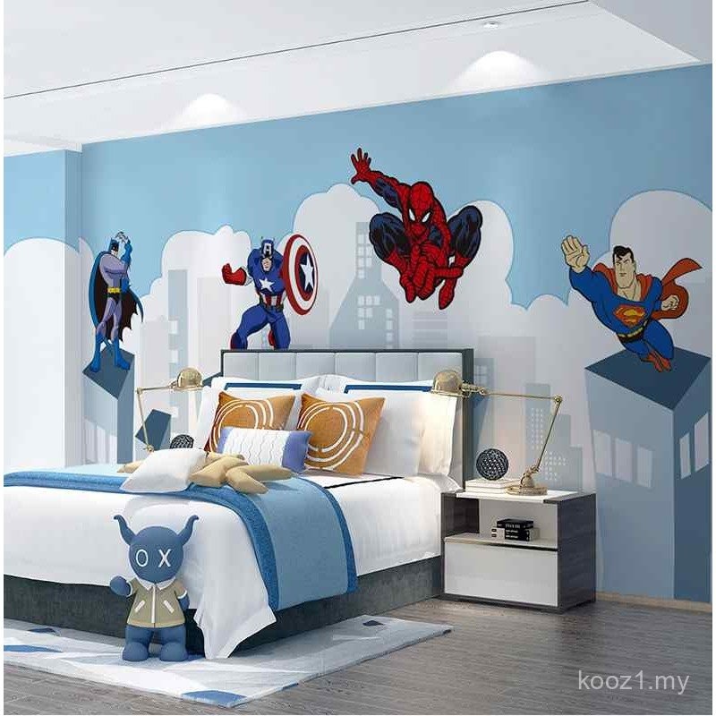 Kertas Dinding Kartun Marvel Avengers Kain Dinding Spider-Man Superman ...