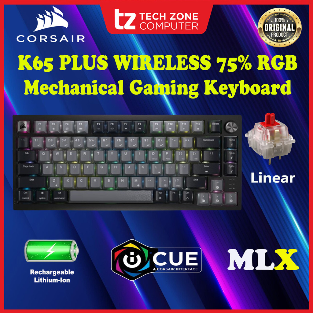 Corsair K65 PLUS WIRELESS 75% RGB Mechanical Gaming Keyboard Linear ...