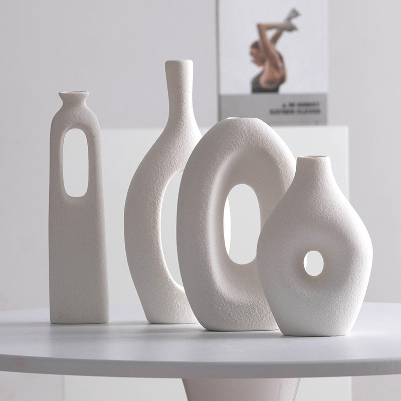 Nordic Hollow-Out Ceramic Vase Irregular White Hydroponic Flower Vase ...