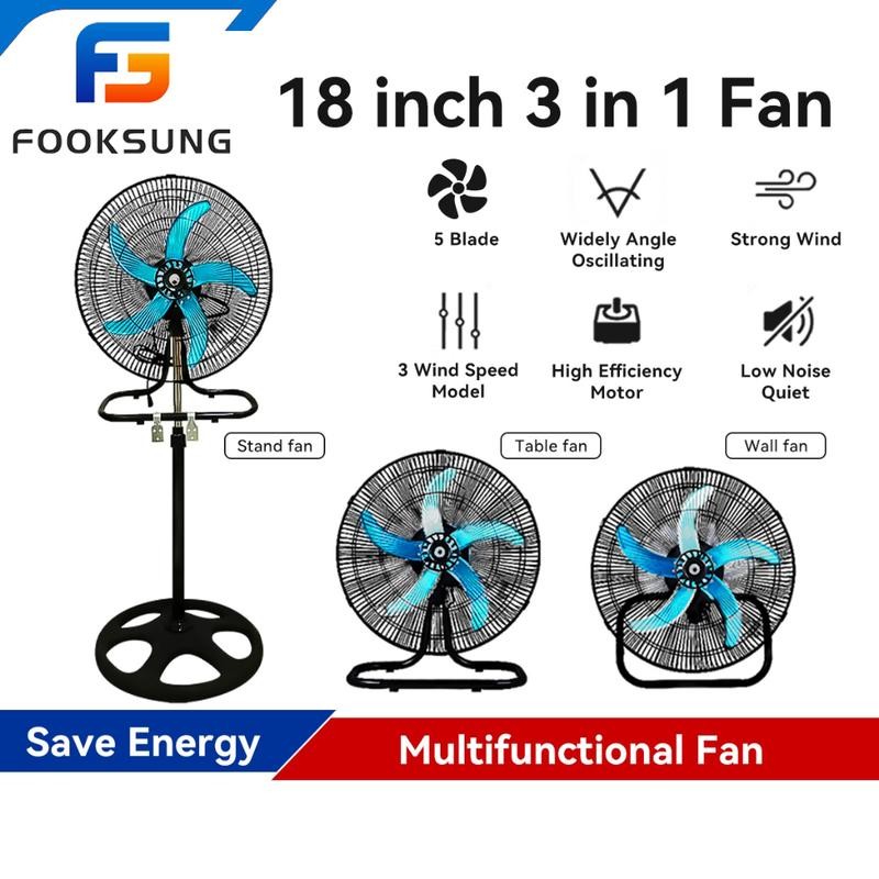 Stand fan FOOKSUNG kipas 3 in 1 industrial fan, 18 inches 5 blades ...