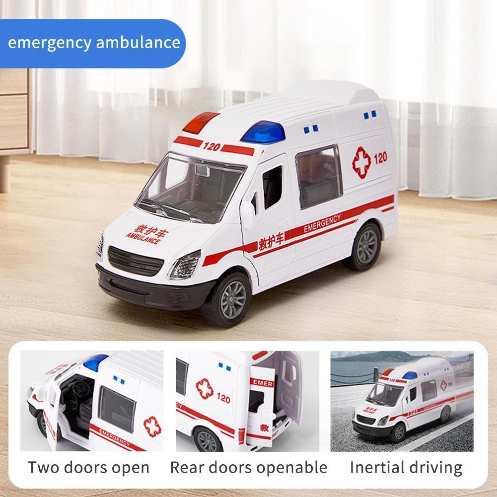 Hospital Rescue Ambulance Police Metal Cars Model Pull Back Sound And ...