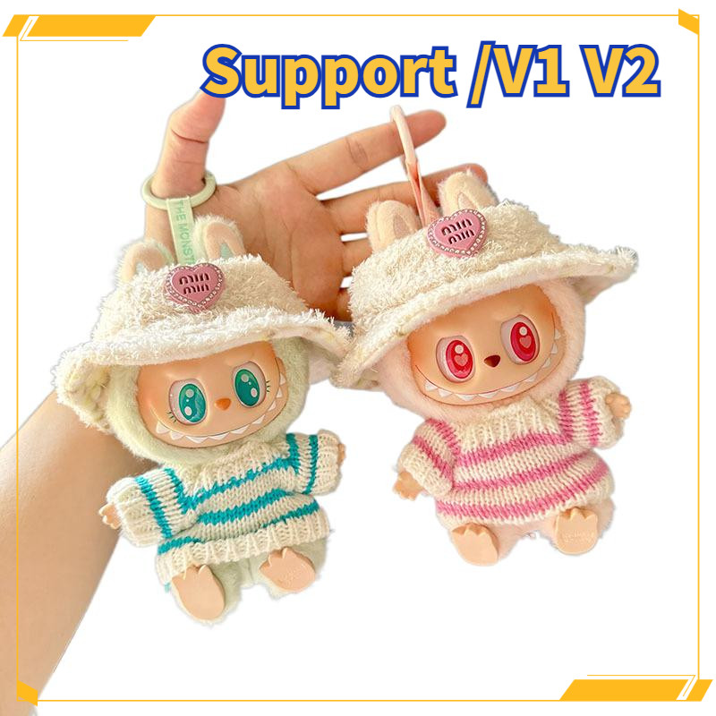 Labubu Clothes Pendant V1 V2 Labubu Sitting Party Pink White Striped ...