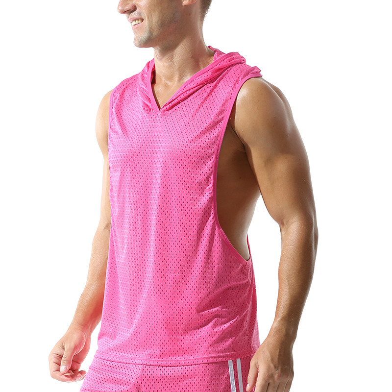 Men Mesh Tank Tops Hooded Breathable Sleeveless Shirts Sports Workout ...
