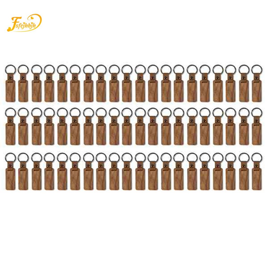 60 Pcs Unprocessed Blanks Wooden Keychain Wood Tags Blanks Rectangular ...