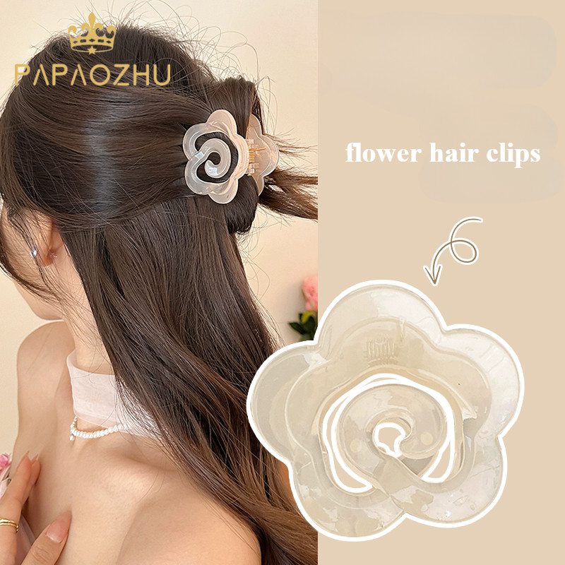 PAPAOZHU Romantic Beige Camellia Flower Hair Claw Clips for Women Girls ...