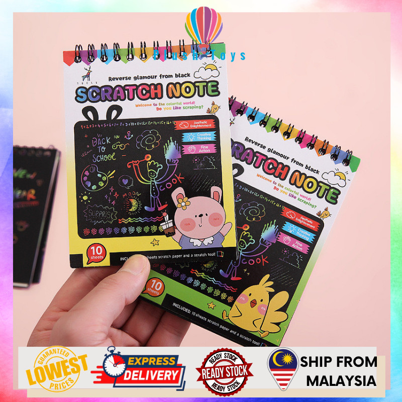 Rainbow Scratch Notebook Magic Drawing Painting Paper Notebook Wooden ...