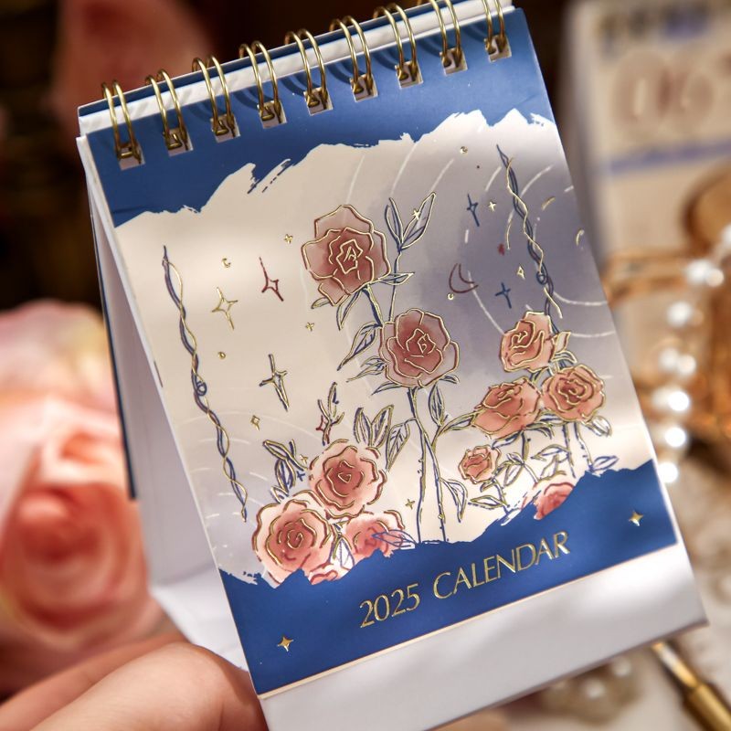 2025 Small Desk Calendar Ornaments Desktop Retro Rose Calendar High-Value Calendar Punch-in Plan ...