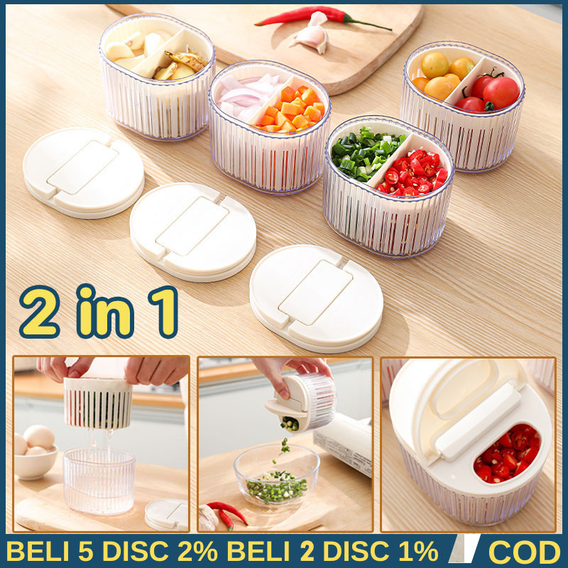 2 In1 Strainer Box Container Chili Onion Ginger Fruit Vegetable Storage ...
