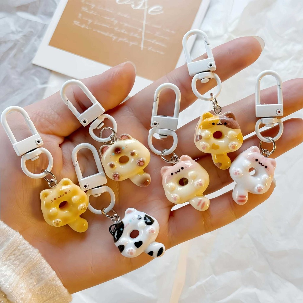 Cute cat donut key chain fun cartoon food play bag pendant couple ...
