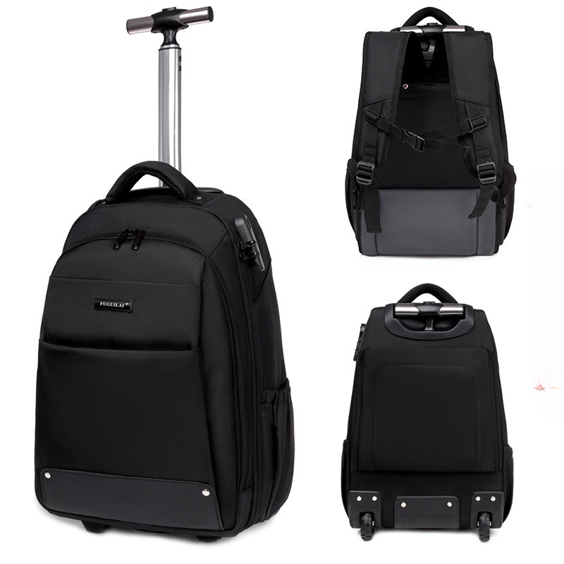 Men Travel Trolley Backpack with Wheels Large Capacity Wheeled Backpack Travel Bag Carry on ...