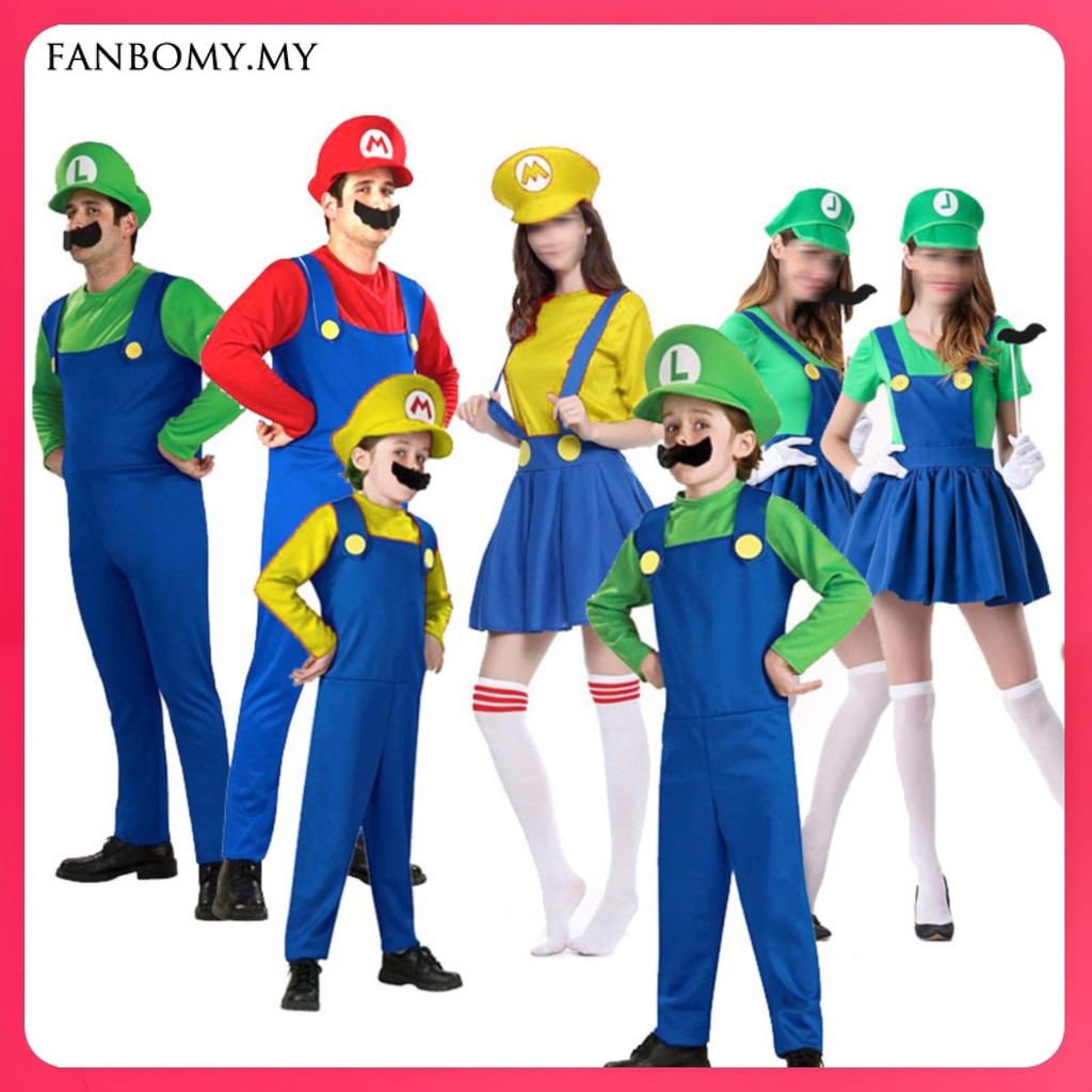 Full set Cosplay Party Dress Up Super Mario Adult Halloween Costumes ...