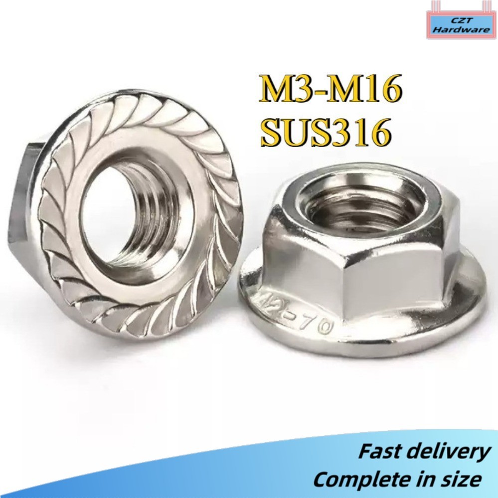 Flange Nut with Serration/Stainless Steel 316 Hexagon Nut DIN6923 M3/M4/M5/M6/M8/M10/M12/M14/M16 ...