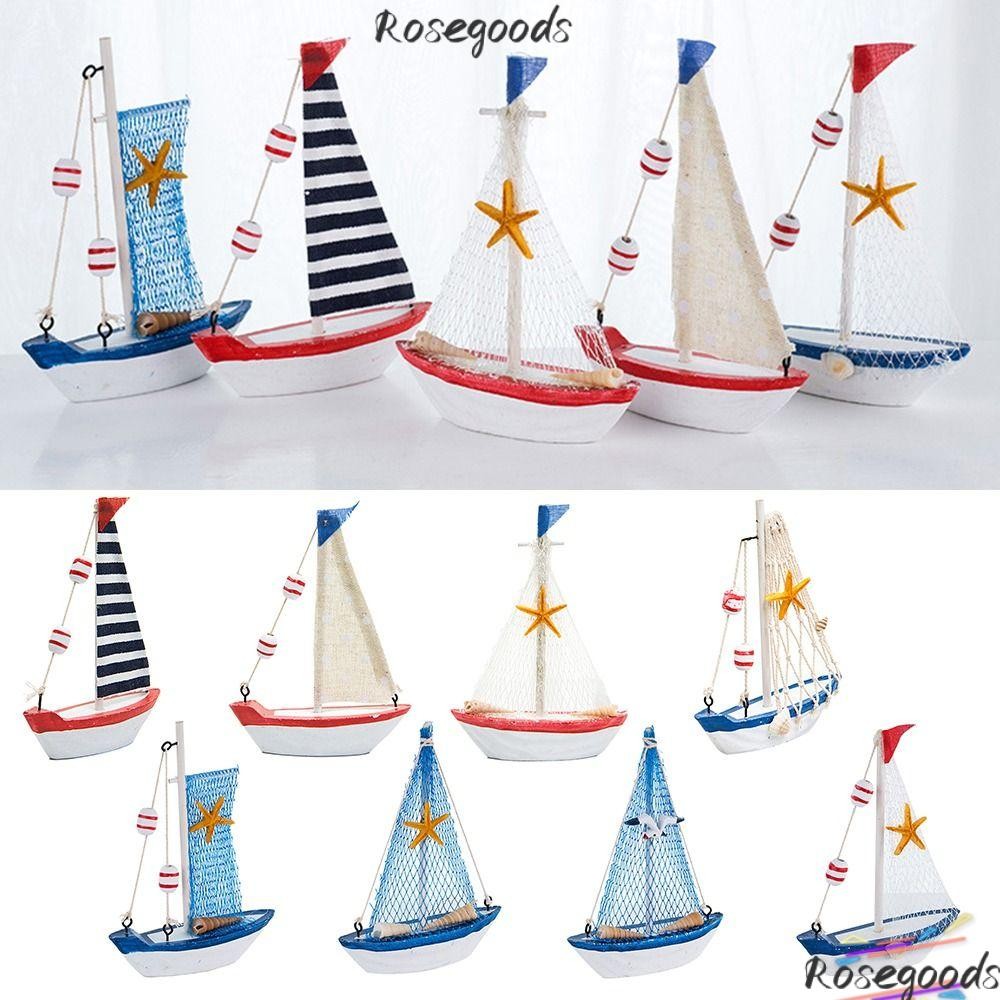 ROSEGOODS Seashell Ship Model, Wood Home Decoration Sailing Boat Model ...