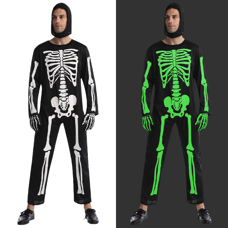 Halloween Adult Men's Skeleton Ghost Bone Costume Big Male Ghost Bone ...