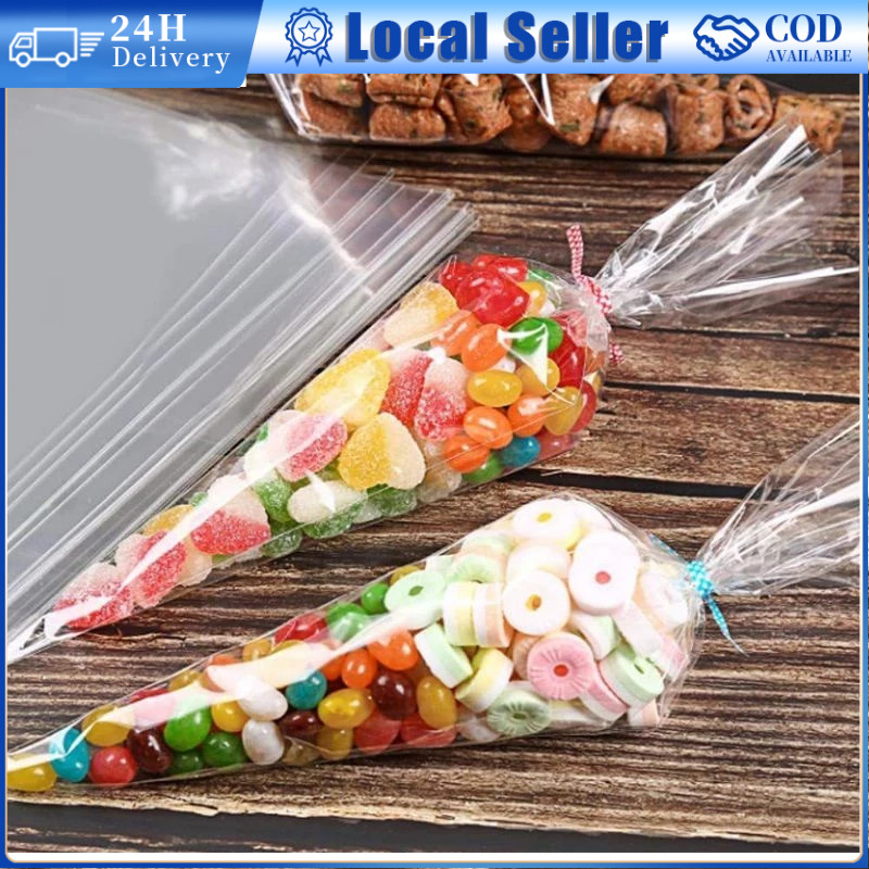 100Pcs Triangle Candy Bag Plastic Transparent Cone Bag 3 Segi Shape ...