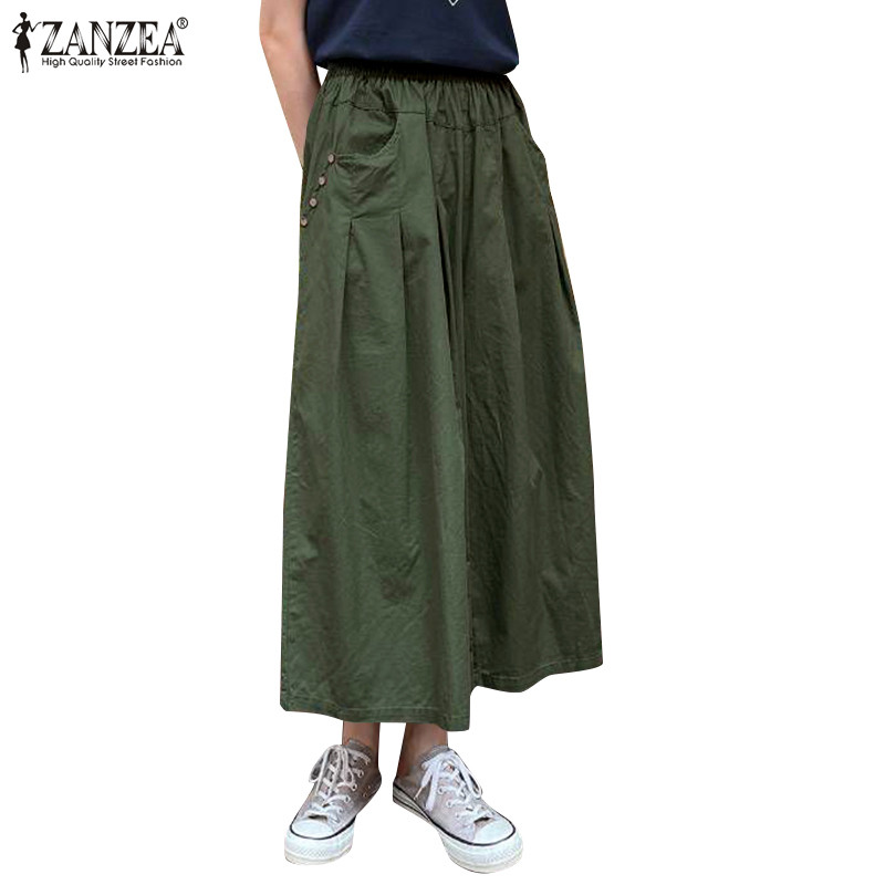 ZANZEA Women Korean Casual Elastic Waist Loose Wide Leg Eight-Pointed ...