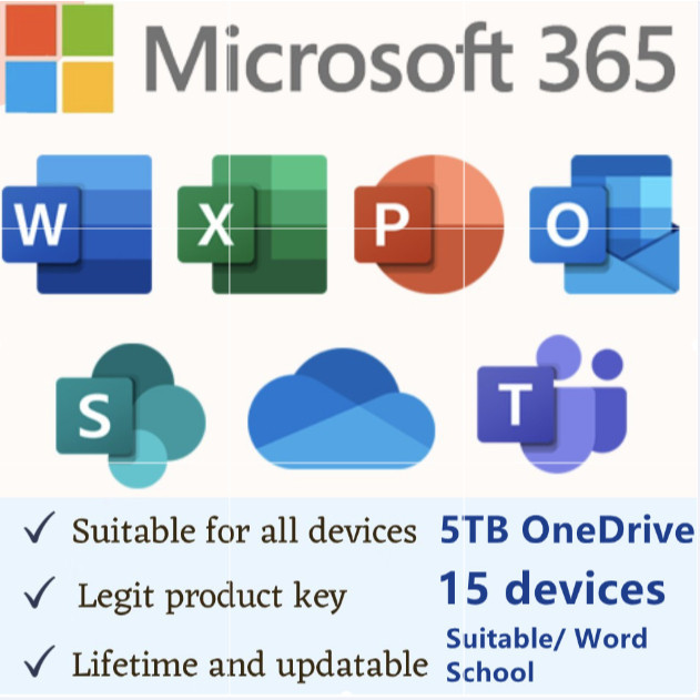 [15 Devices] LIFETIME MICROSOFT OFFICE 365+ONEDRIVE LICENSE For Windows ...