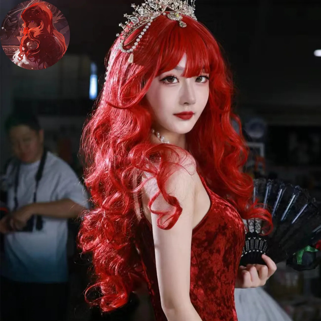Shocking Long Curly Hair Queen cos Red Curly Hair Air Bangs Two ...