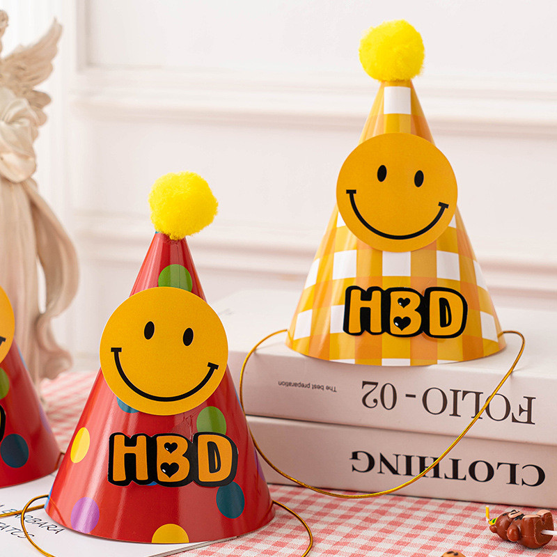 Ins Style Birthday Smiley Face Fur Ball Hat Baby Birthday Party Photo ...