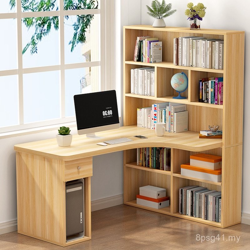 Desk Bookshelf Integrated Desk Bookcase Combination Corner Solid Wood ...