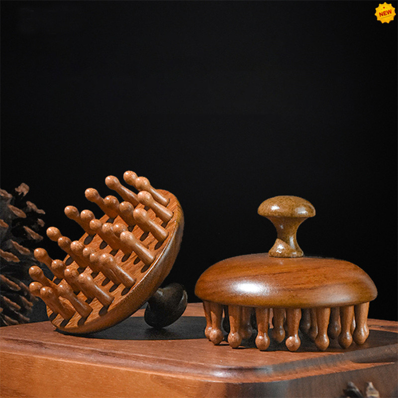 (xinmy) Sandalwood Round Scalp Massage Comb, With Wooden Bristles ...
