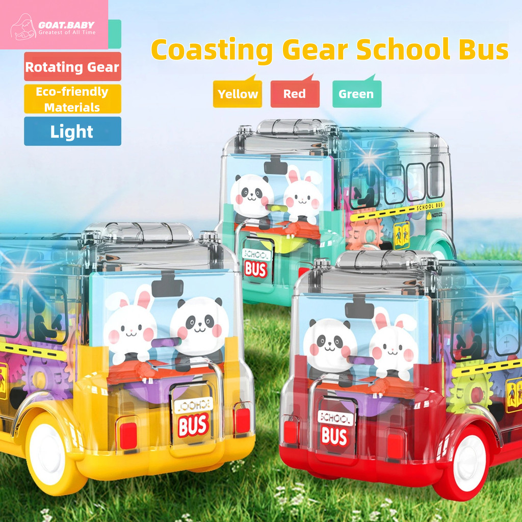 Kids Cute Cartoon Transparent Gear Light Bus Baby Push Car Educational ...