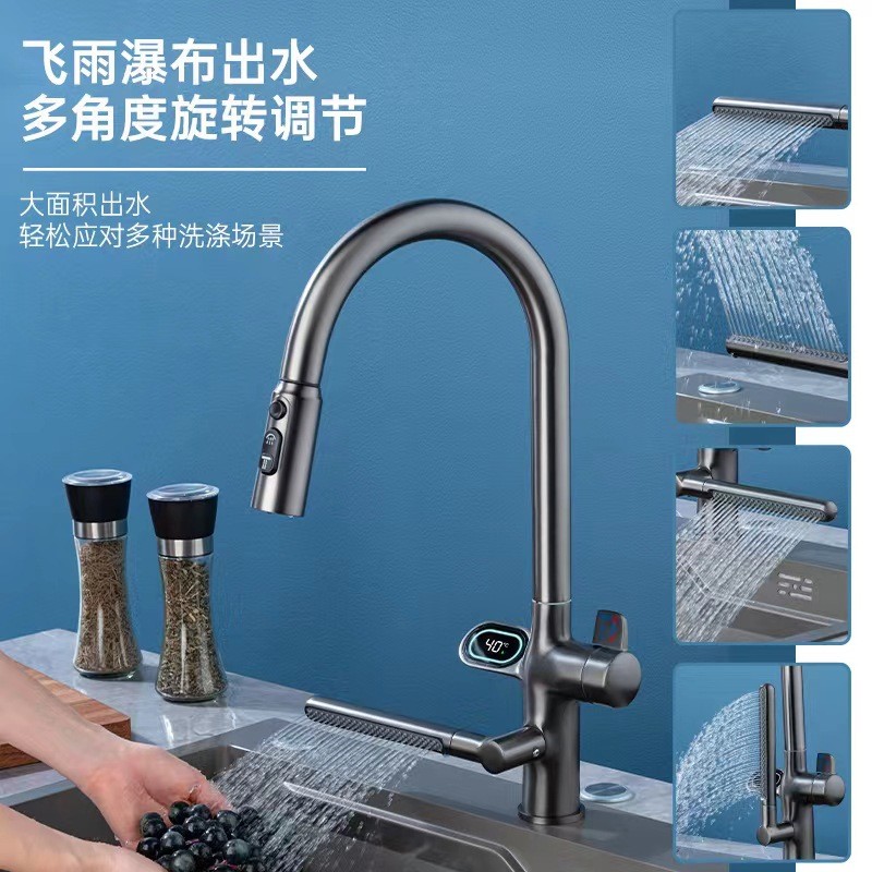 Singki sayur-sayuran air panas dan sejuk yang ditarik untuk dapur, sink ...