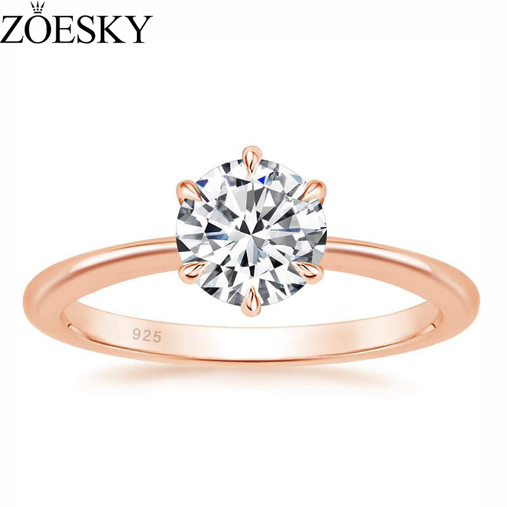 ZOESKY 925 Sterling Silver Engagement Wedding Band Rose Gold 1 Carat Solitaire Round CZ Classic ...