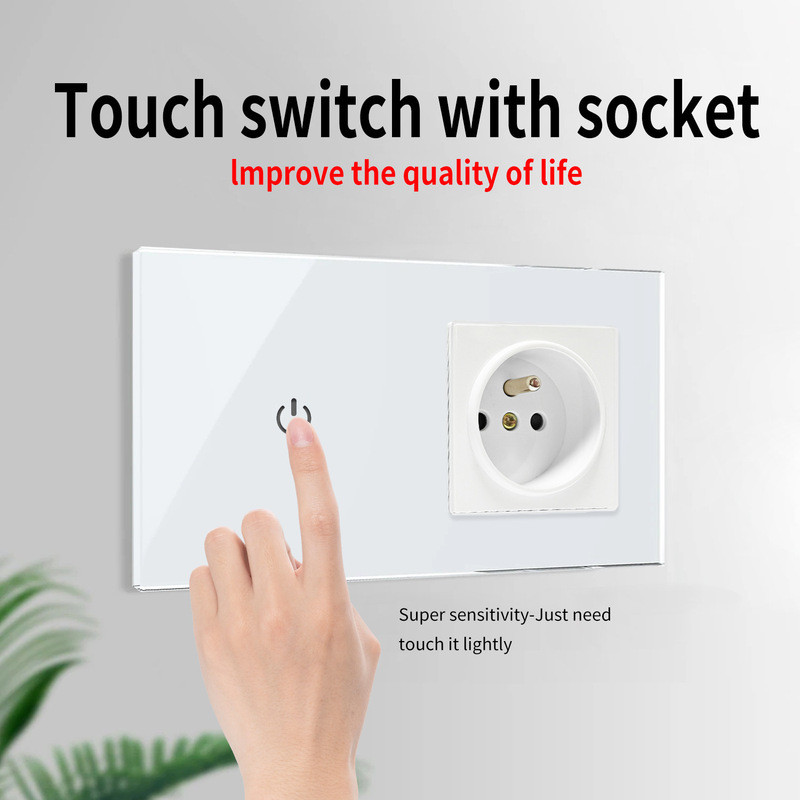 157 Type French Standard Touch Switch Socket Tempered Glass Panel Round ...