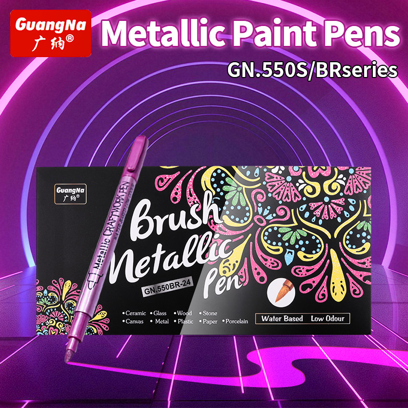 GuangNa 12/24 Vibrant Colors Metallic Paint Markers Pens Soft Hard Tips ...