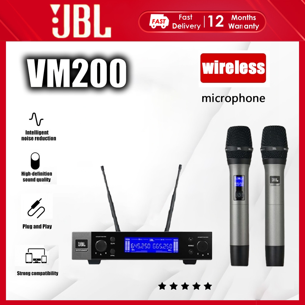JBL VM200 Dual Channel UHF Karaoke Wireless Microphone System With 2 X ...