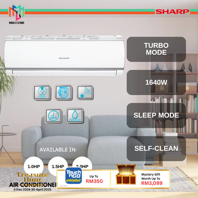 Sharp AHA9WCD2 AHA12WCD2 AHA18WCD2 R32 Non-Inverter Air Conditioner 1.0/1.5/2.0HP 3 Star Rating ...
