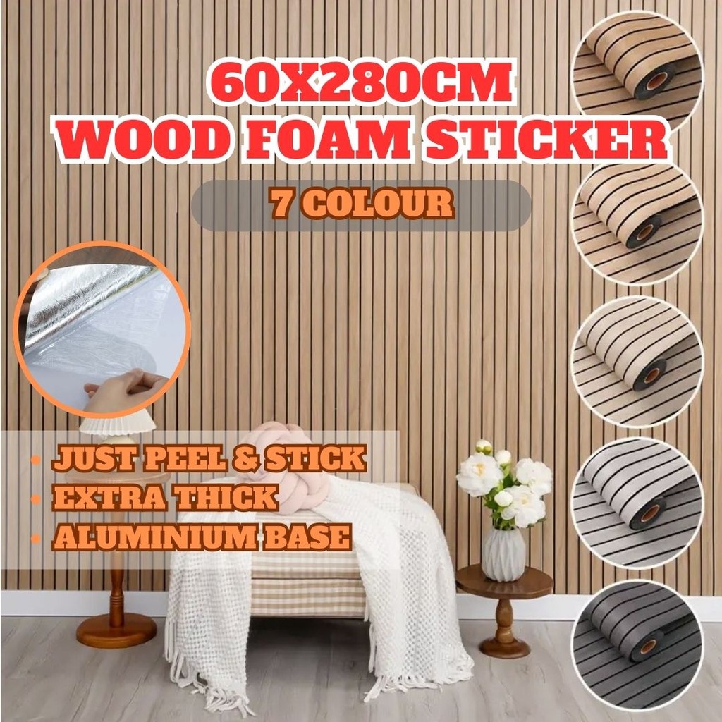 DaintyHome 60cm X 280cm Fluted 3D Wood Foam Wall Sticker | Waterproof ...