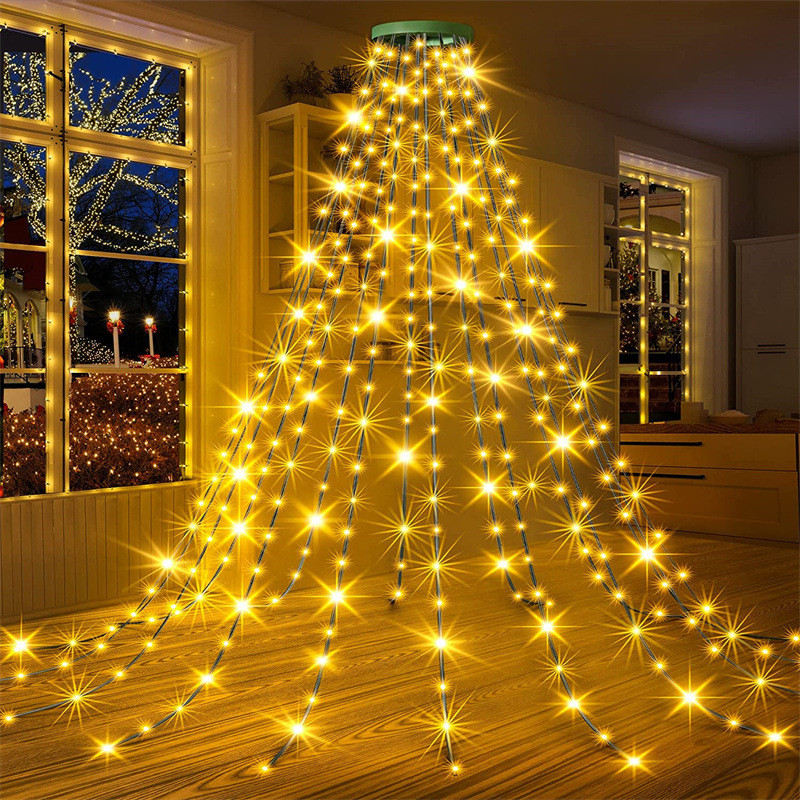 LED Christmas Tree Waterfall Lights with Light Ring Tree Overhead ...