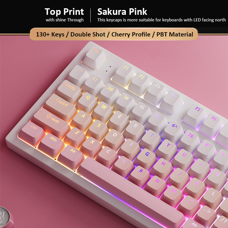 130 Keys Sakura Pink Shine Through Keycaps Cherry Profile Double Shot ...