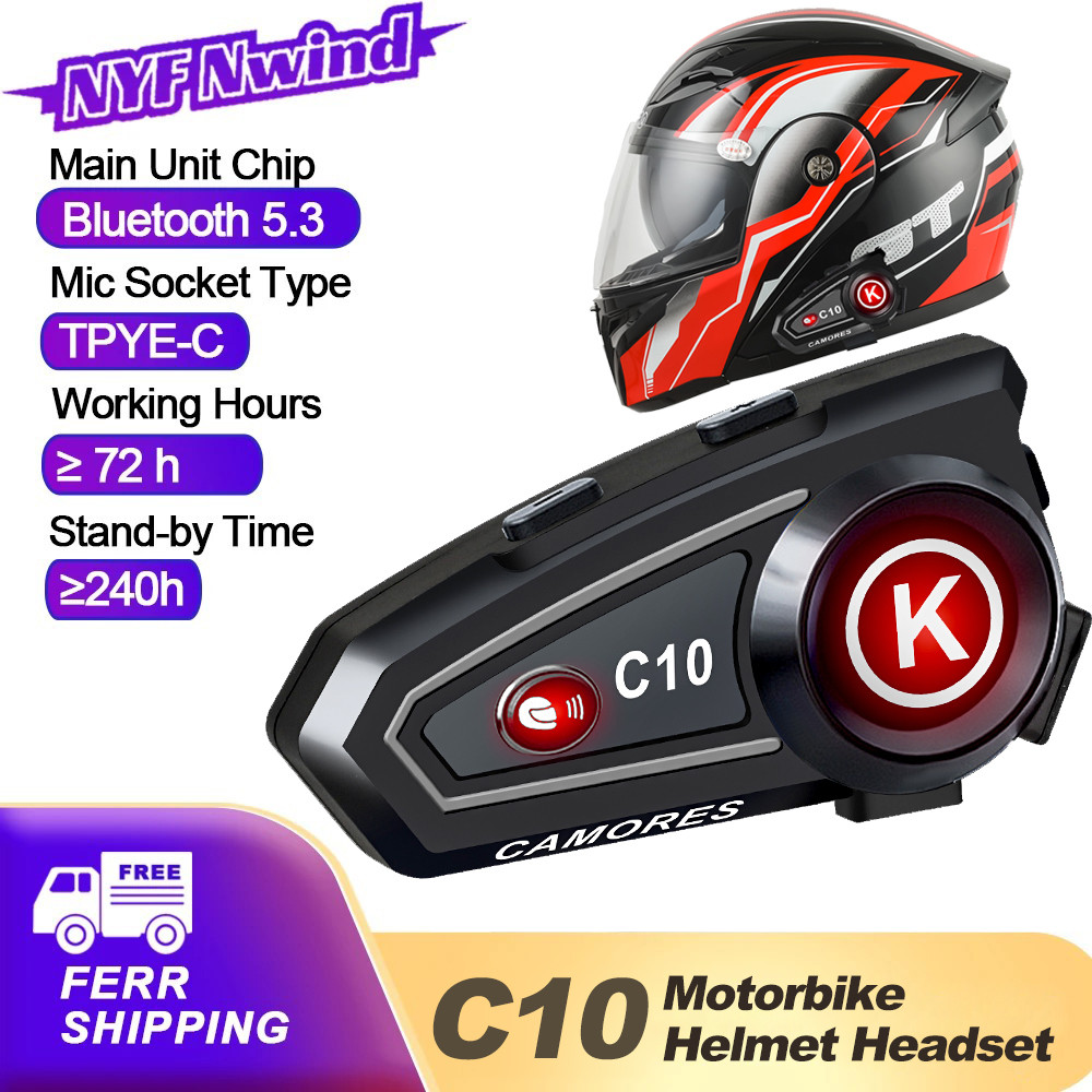 C10 Motorcycle Bluetooth Helmet Headset V5.3 Earphone IPX6 Waterproof ...
