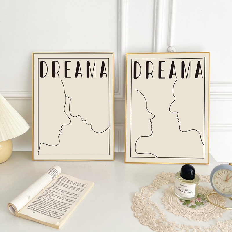 Nordic dalam seni abstrak minimalis poster retro lukisan alat letak ...