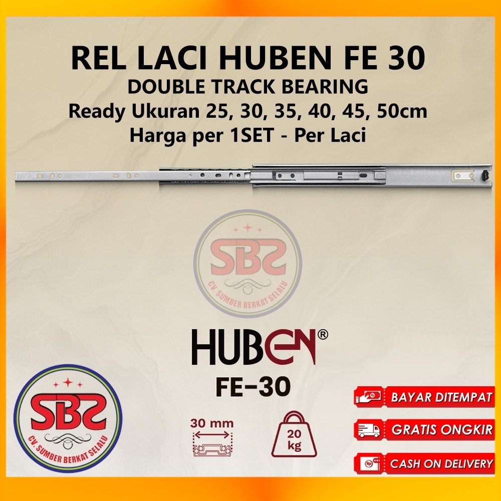 Huben - Drawer Rail HUBEN FE30 - FE 30 Length 25 30 35 40 45 50cm ...