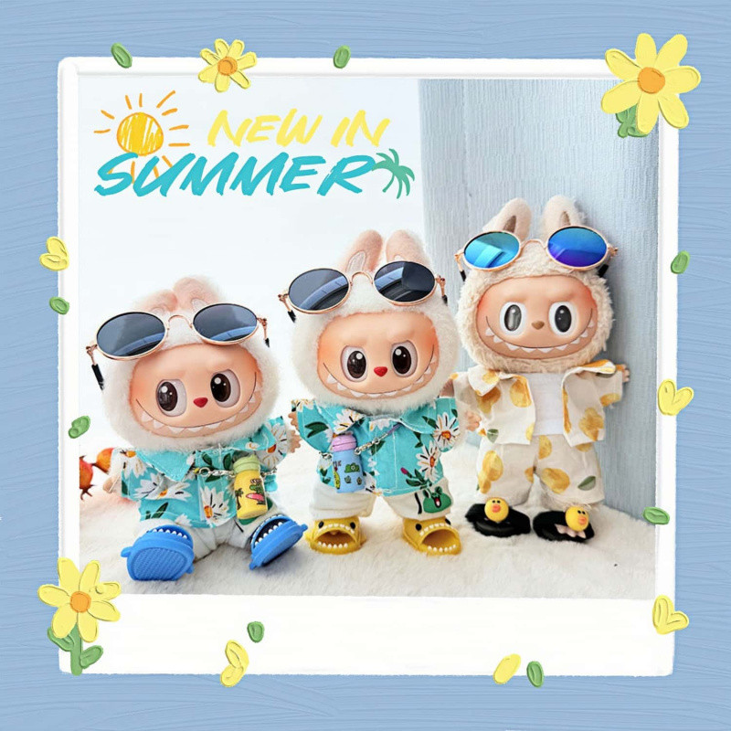Labubu V1 V2 Macaron Sitting Party labubu Doll Summer Beach Suit ...