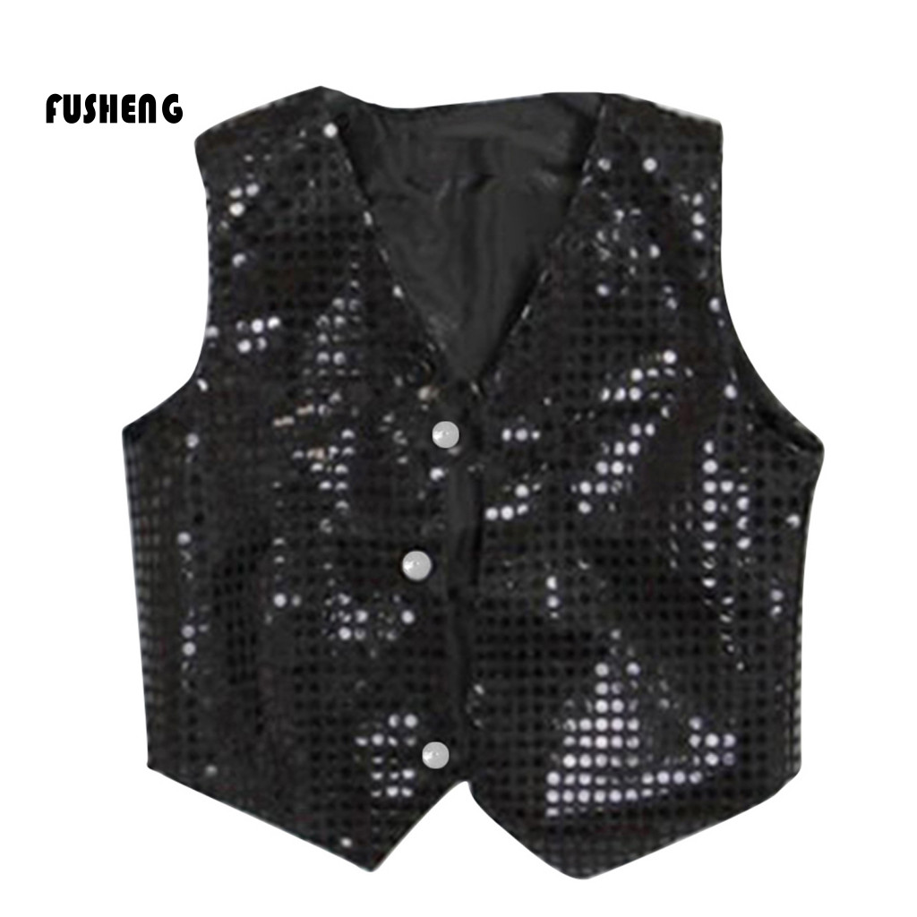Boys Girls Sequined Vest Waistcoat Hip-hop Dance Party Street Show ...